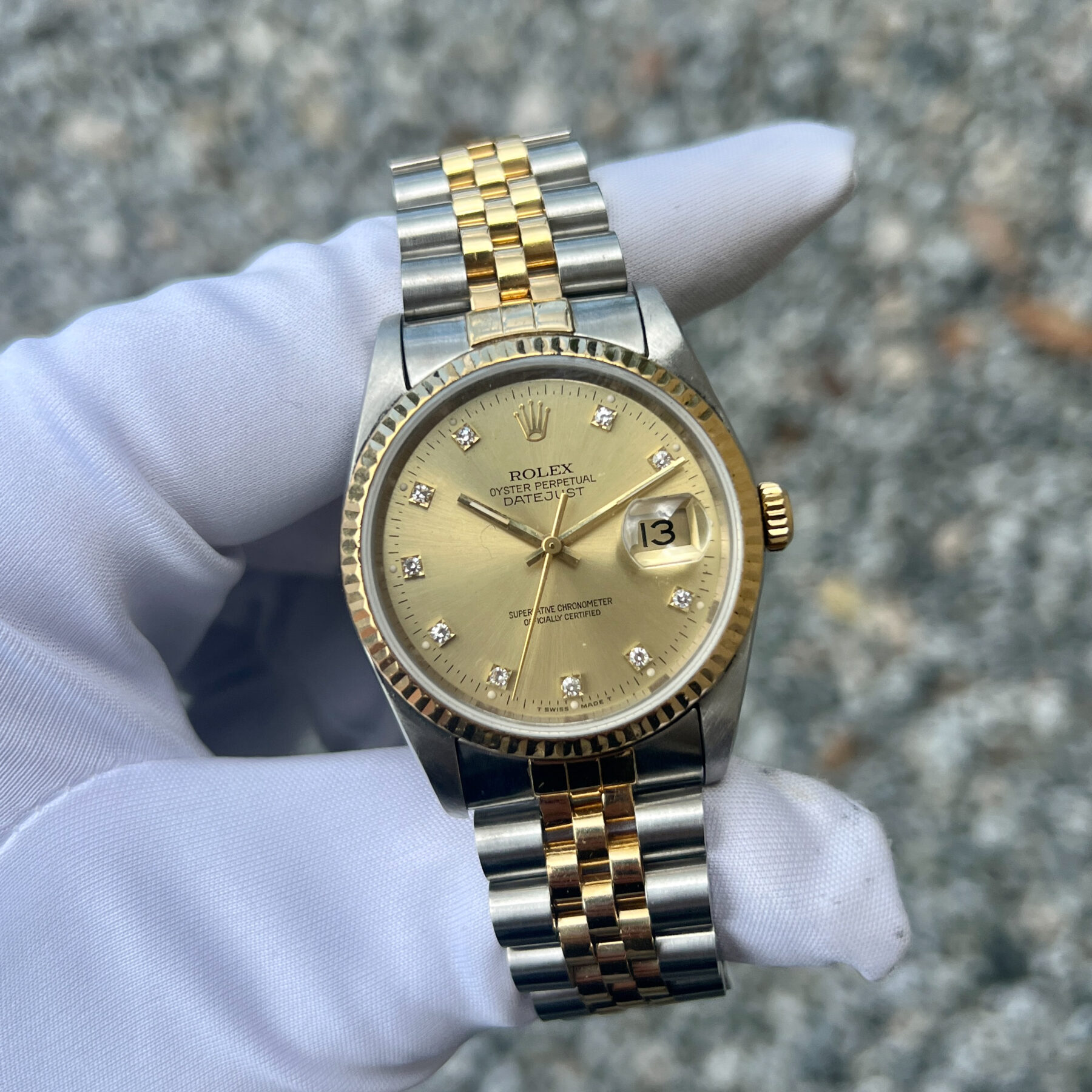 ROLEX DATEJUST 36 16233 CHAMPAGNE DIAMOND DIAL – Vendere Timepieces