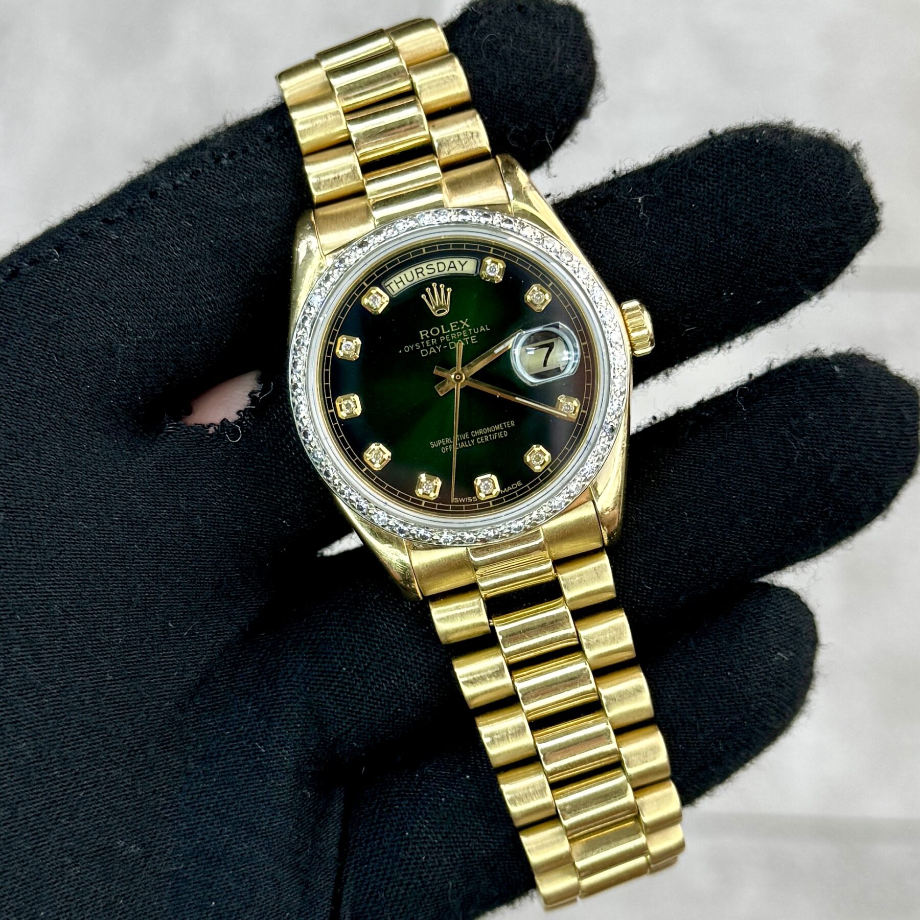 ROLEX DAY-DATE 36 18038 GREEN DIAMOND DIAL DIAMOND BEZEL – Vendere ...